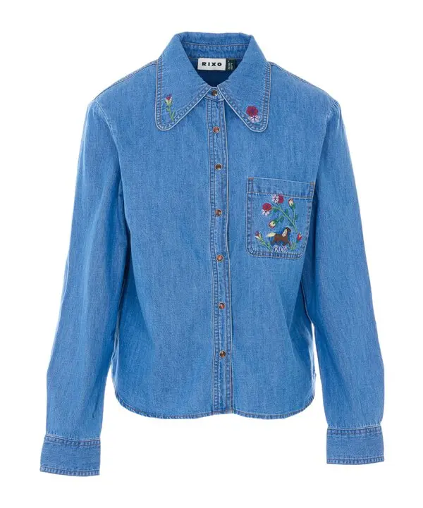 Rixo Edaline Chambray Shirt With Embroidery