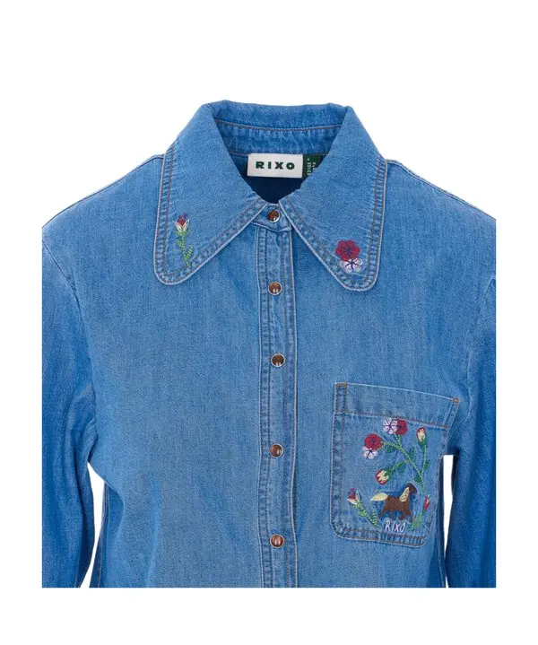 Rixo Edaline Chambray Shirt With Embroidery