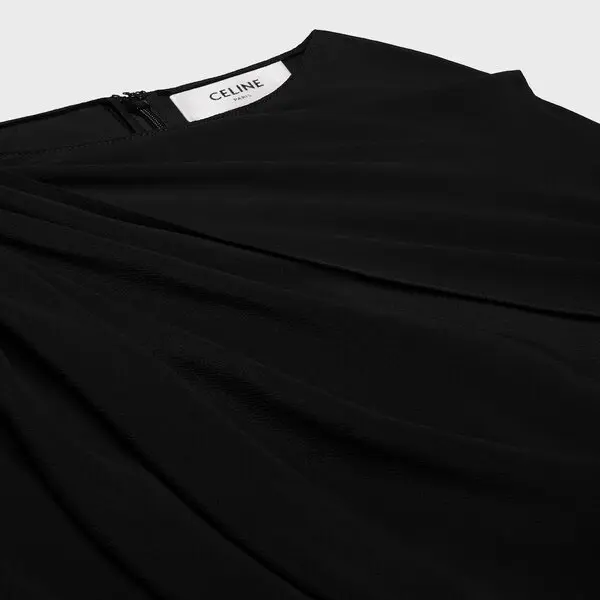 Celine Acetate Silk Crepe Dress With Asymmetrical Draped Sleeves