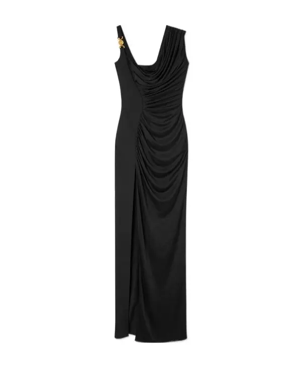 Versace Medusa Head Logo Plaque Side-slit Maxi Dress