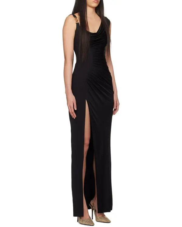 Versace Medusa Head Logo Plaque Side-slit Maxi Dress