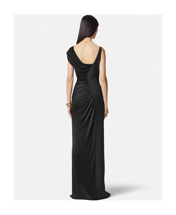 Versace Medusa Head Logo Plaque Side-slit Maxi Dress