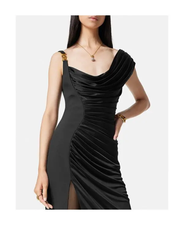 Versace Medusa Head Logo Plaque Side-slit Maxi Dress