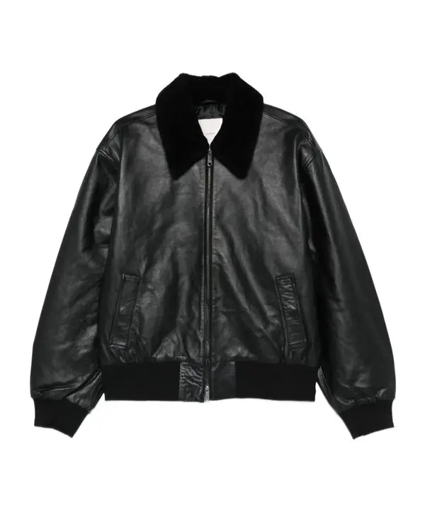Calvin Klein Leather Bomber Jacket With Shearling Collar