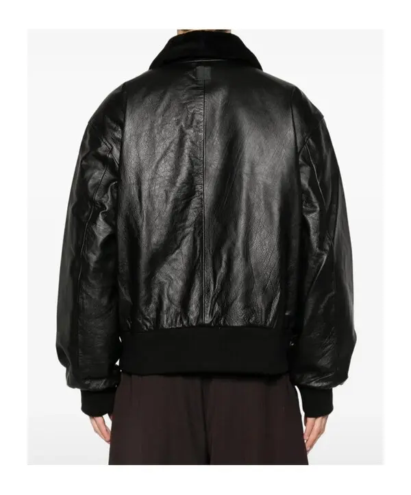 Calvin Klein Leather Bomber Jacket With Shearling Collar