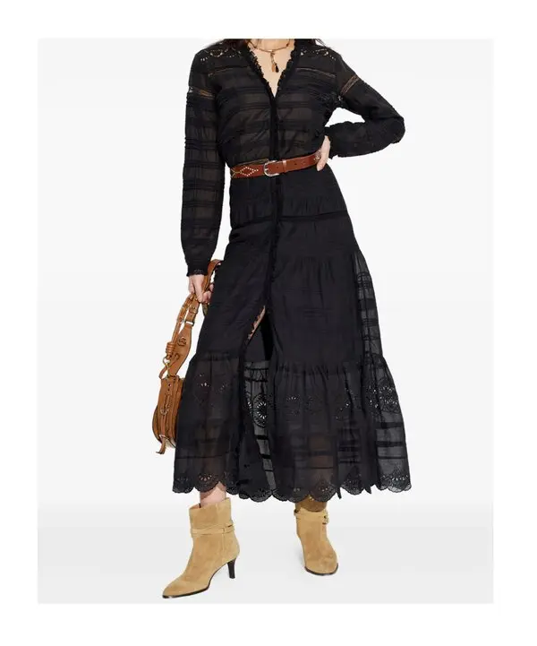 Isabel Marant Étoile V-neck Long Sleeve Lace Trim Maxi Dress