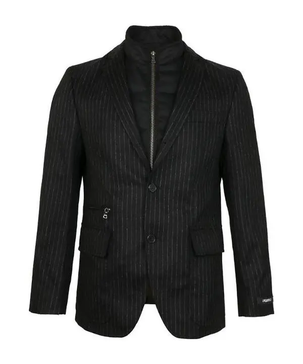 Karl Lagerfeld Striped Single-breasted Suit Jacket - Black