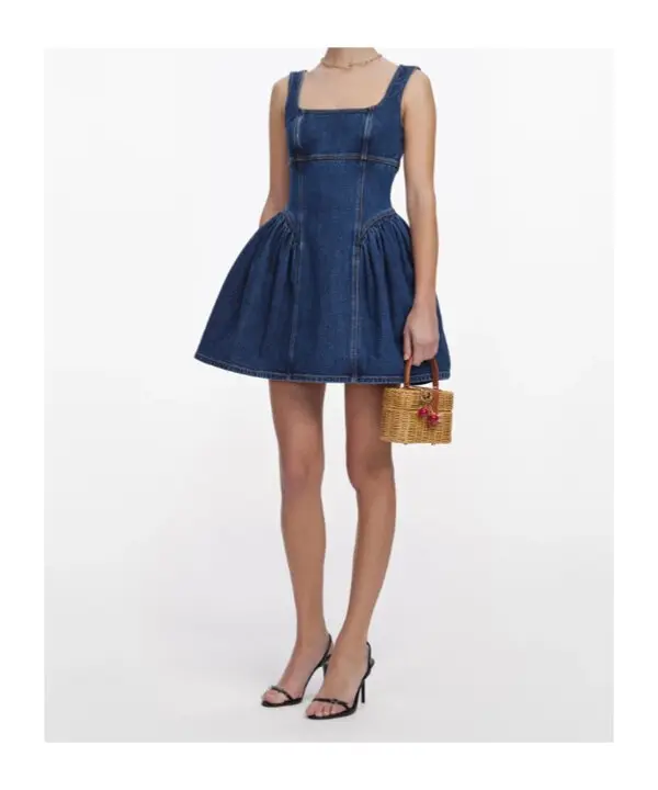 SELF-PORTRAIT Denim Mini Dress With Square Neckline