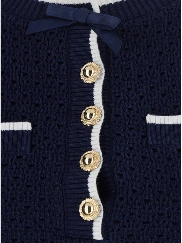 SELF-PORTRAIT Navy Bow Knit Mini Dress