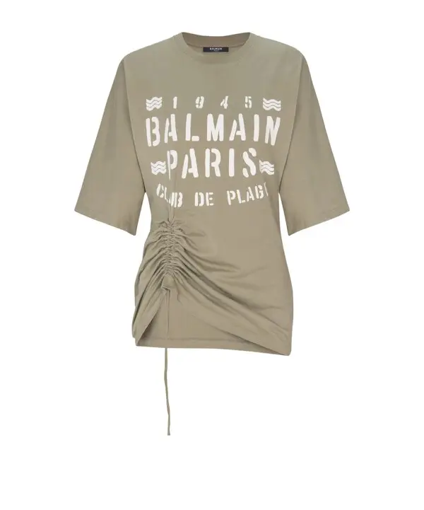 Balmain Club Print T-shirt With Drawstring Detail - Green