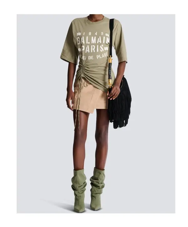 Balmain Club Print T-shirt With Drawstring Detail - Green