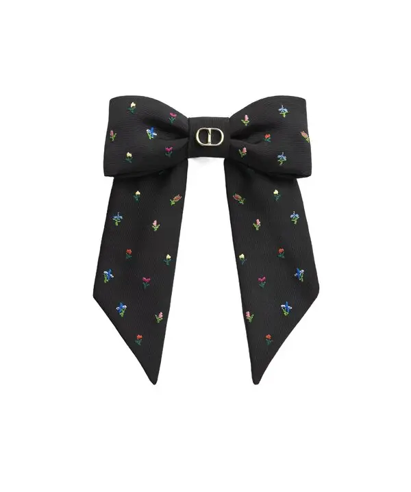 Dior Revolution Flowers Embellished Bow Hair Clip - Black