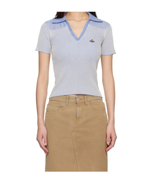 VIVIENNE WESTWOOD Striped Knit V-neck Polo Top - Gray