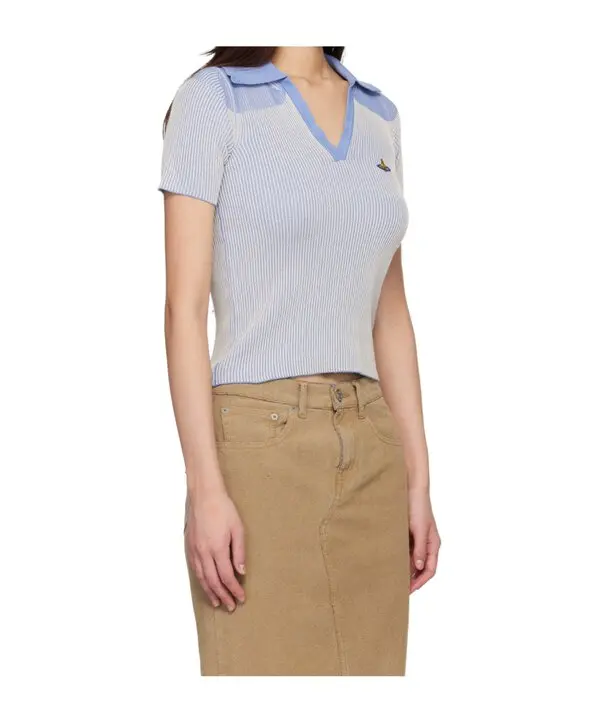 VIVIENNE WESTWOOD Striped Knit V-neck Polo Top - Gray