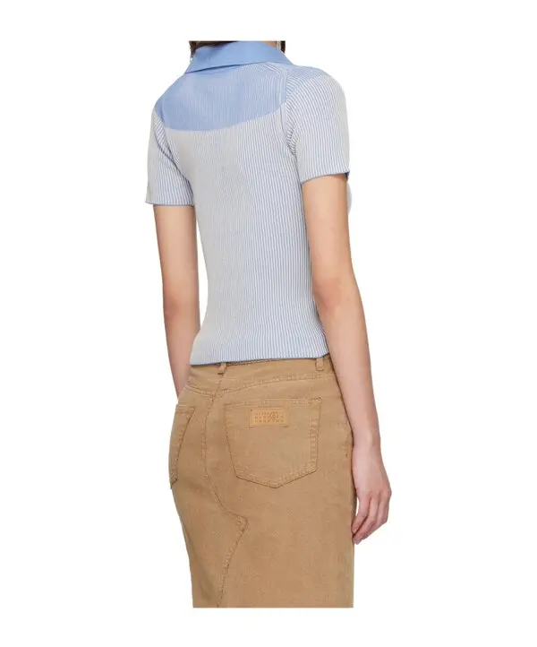 VIVIENNE WESTWOOD Striped Knit V-neck Polo Top - Gray