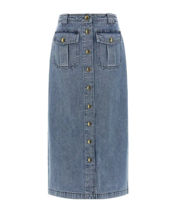 Zimmermann Denim Midi Skirt With Button Front And Belt Loops - Blue