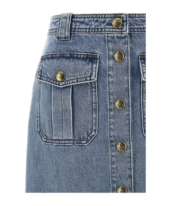 Zimmermann Denim Midi Skirt With Button Front And Belt Loops - Blue