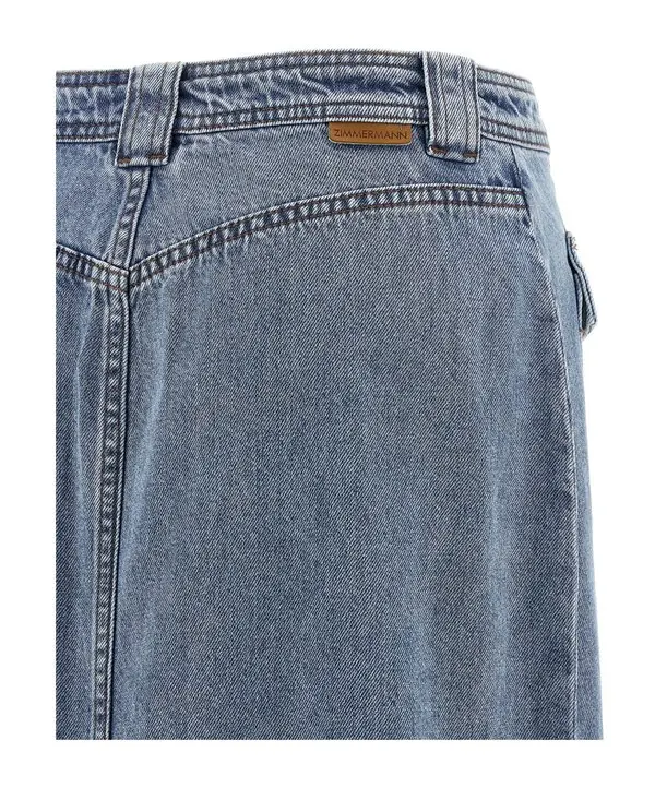 Zimmermann Denim Midi Skirt With Button Front And Belt Loops - Blue