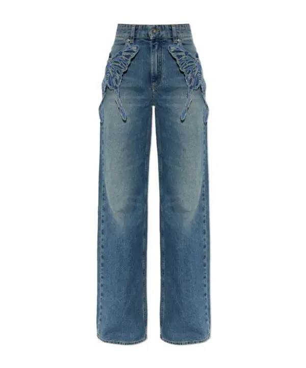 Blumarine Embroidered Butterfly Wide-leg Jeans - Blue