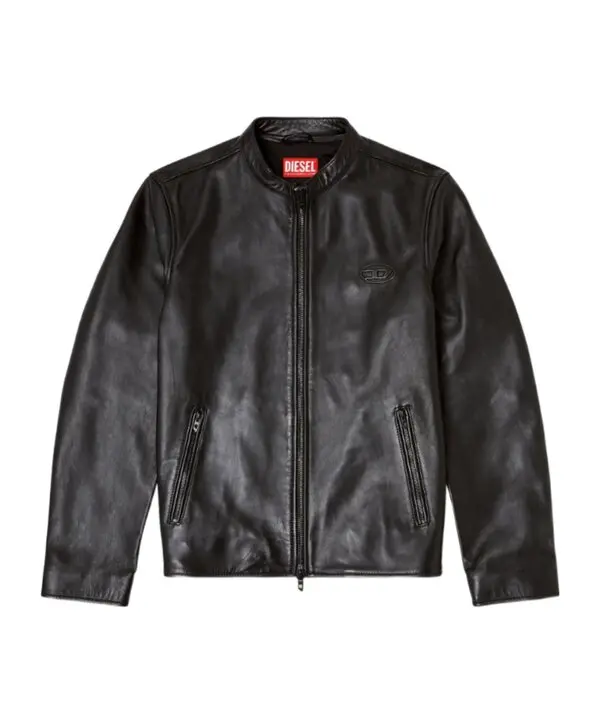 DIESEL® Logo-embossed Leather Biker Jacket