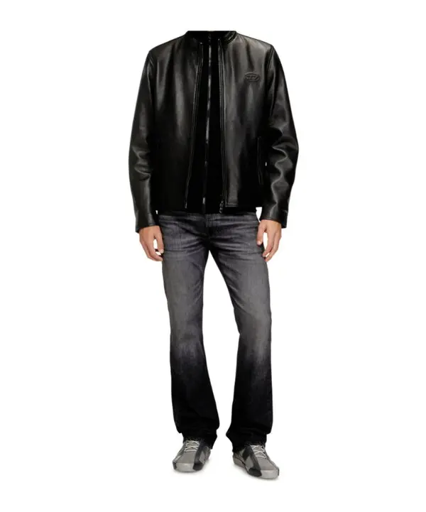 DIESEL® Logo-embossed Leather Biker Jacket