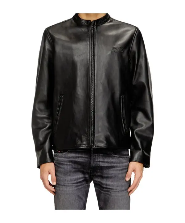 DIESEL® Logo-embossed Leather Biker Jacket