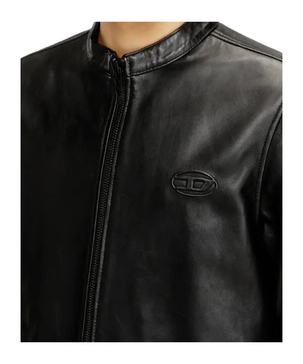 DIESEL® Logo-embossed Leather Biker Jacket