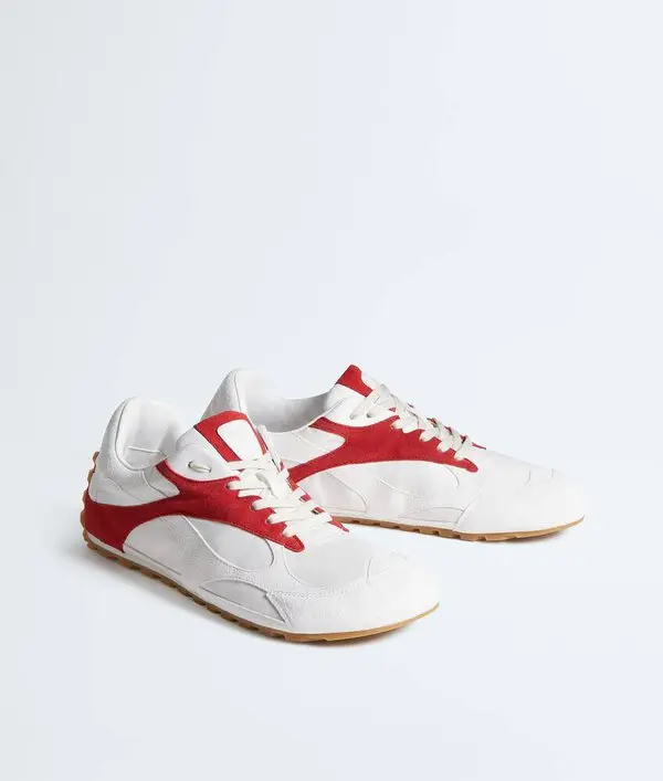 Bottega Veneta Orbit Flash Suede And Nylon Sneakers - Optic White/deep Red