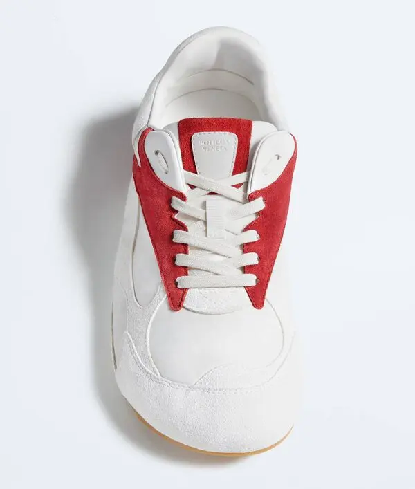 Bottega Veneta Orbit Flash Suede And Nylon Sneakers - Optic White/deep Red