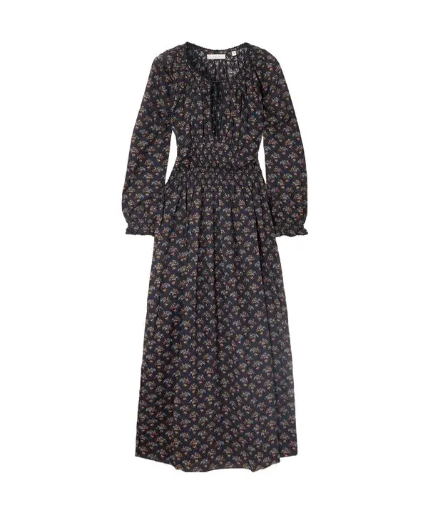 DÔEN Delfina Shirred Floral-print Organic Cotton-voile Midi Dress - Delphinium Chinensis