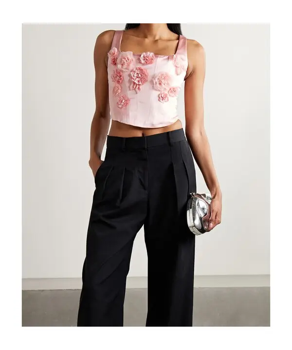 LoveShackFancy Lorelai Cropped Bustier Top With 3d Floral Appliqués