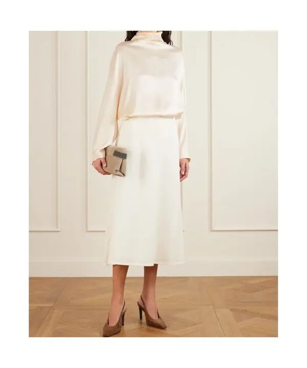 Brunello Cucinelli Silk-satin Turtleneck Blouse