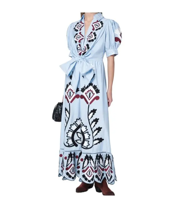 Farm Rio Embroidered V-neck Maxi Dress