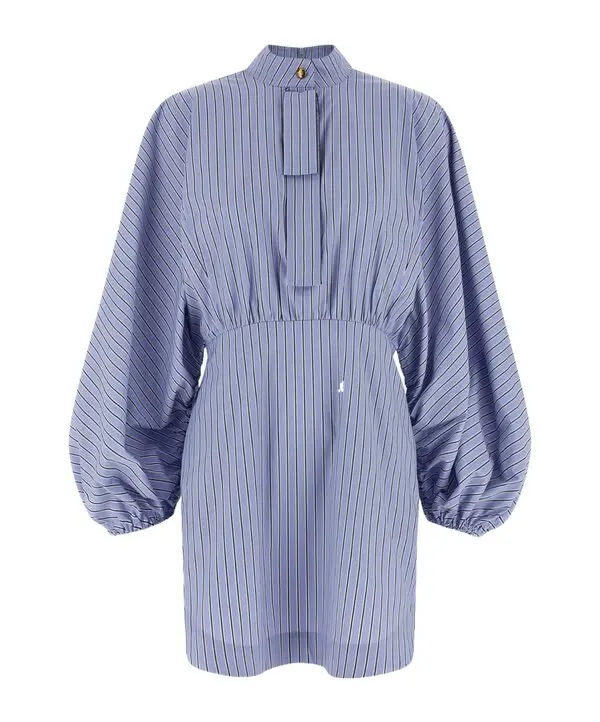 Zimmermann Striped Shirt Dress With Stand-up Collar And Batwing Sleeves