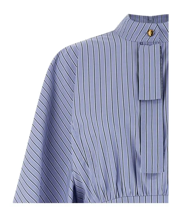 Zimmermann Striped Shirt Dress With Stand-up Collar And Batwing Sleeves