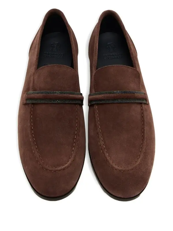 Brunello Cucinelli Suede Beaded Loafers - Red