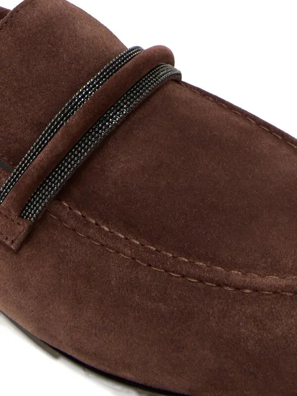 Brunello Cucinelli Suede Beaded Loafers - Red