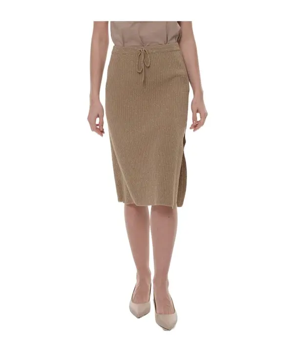 Marella Ribbed Knit Midi Skirt With Drawstring Waist