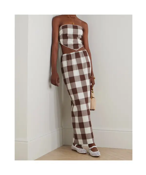 Posse Mira Gingham Cotton-voile Maxi Skirt - Brown
