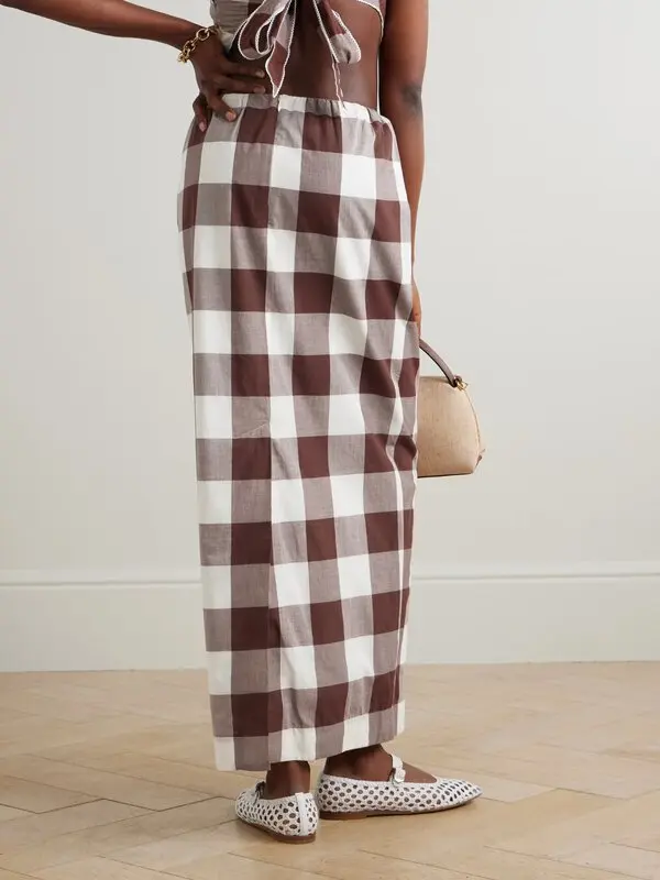 Posse Mira Gingham Cotton-voile Maxi Skirt - Brown