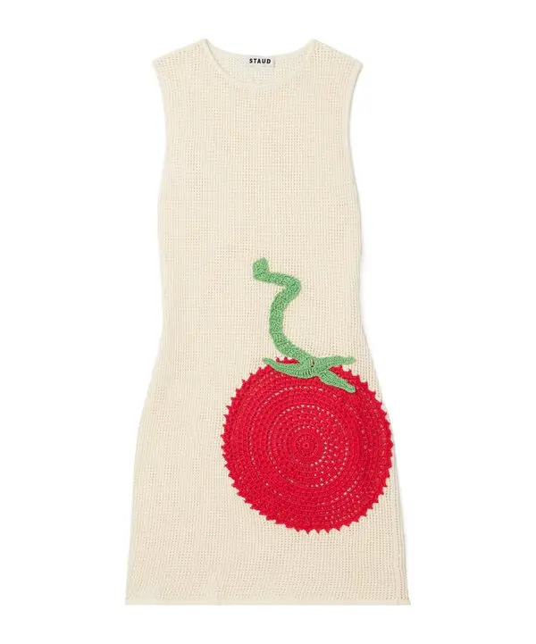 Staud Bailey Crocheted Mini Dress With Tomato Appliqu - Ivory