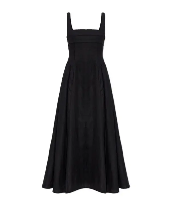 Cult Gaia Square Neck Midi Dress With Wide Straps And A-line Hem - Black
