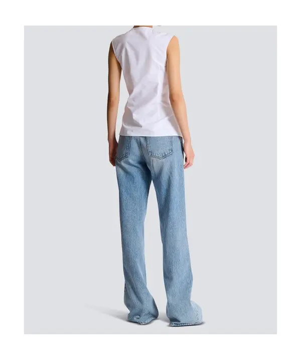 Balmain Draped Front Sleeveless Top - White