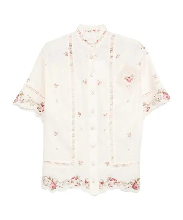 Zimmermann Short Sleeve Floral Shirt - White