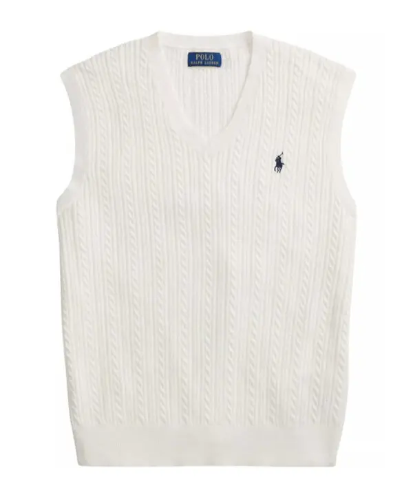 Polo Ralph Lauren Sleeveless Featherweight Cable Knit V-neck Sweater Vest - White