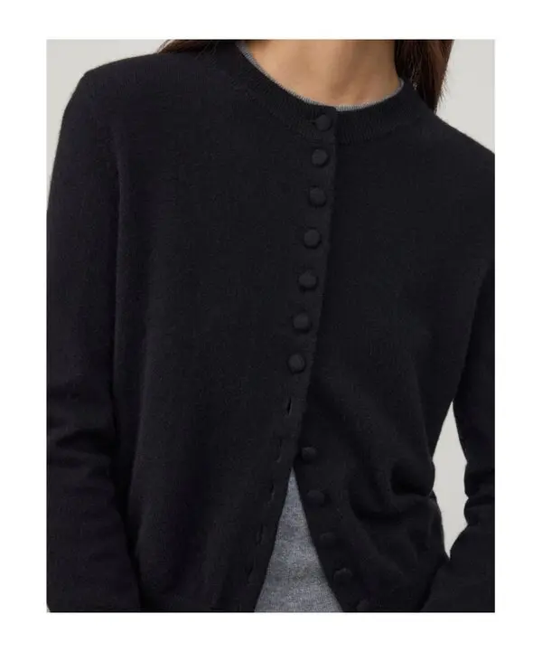 LISA YANG Wilona Crew Neck Cardigan - Black