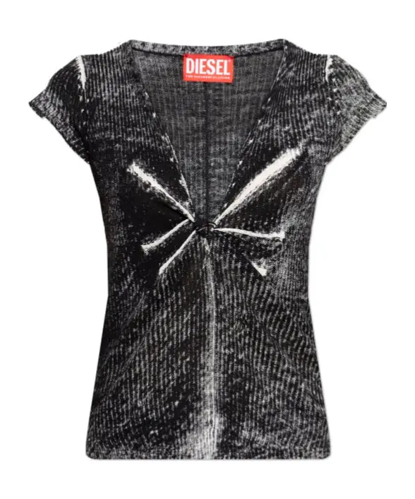 DIESEL® Knotted V-neck T-shirt - Black