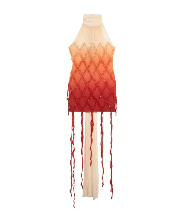 Blumarine Beaded Fringe Mini Dress - Red