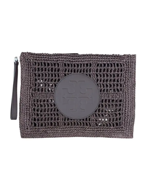 Tory Burch Woven Logo Wristlet Bag - Brown