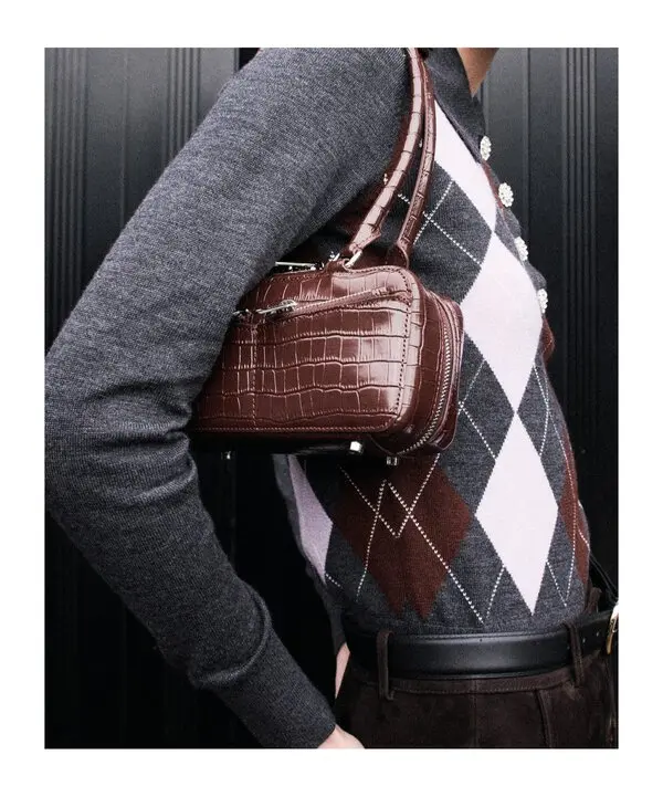 SELF-PORTRAIT Embossed Mini Shoulder Bag - Brown